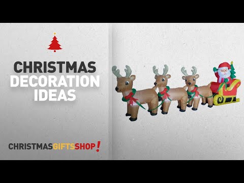 Top Front Yard Christmas Decorations: 8 Foot Long Christmas Inflatable Santa on Sleigh with 3