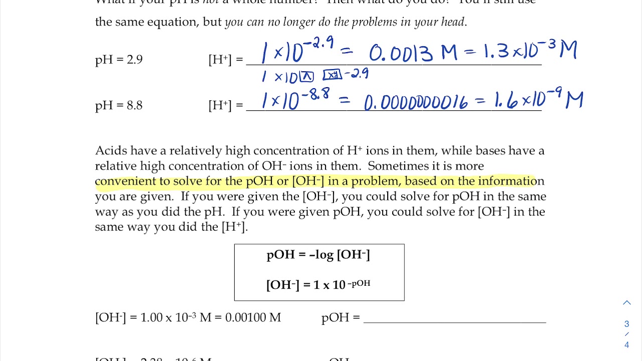 Intro to pH Notes Pages 3 and 4