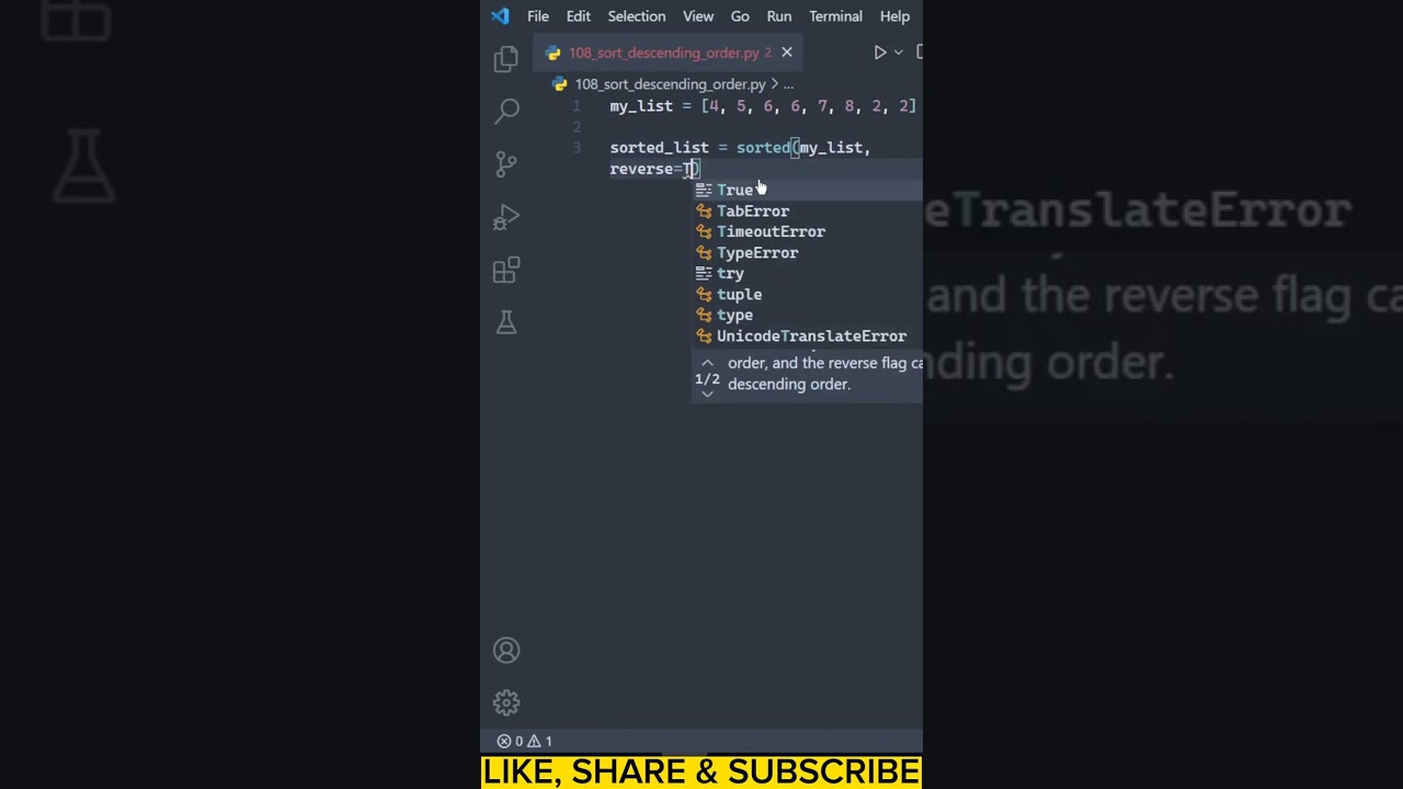 How to sort a list in descending order #shorts #python #shortvideo #programming