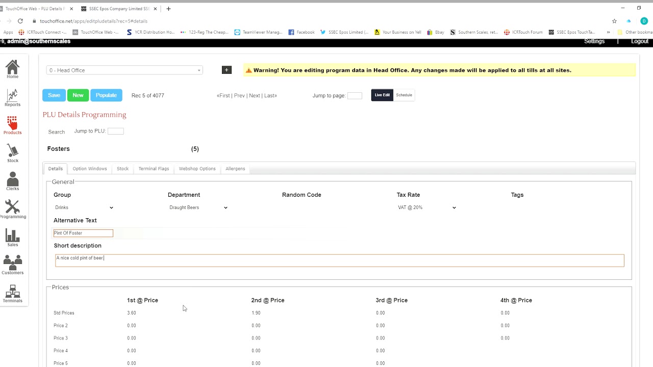 TouchOffice Web  adding products to Touchtakeaway