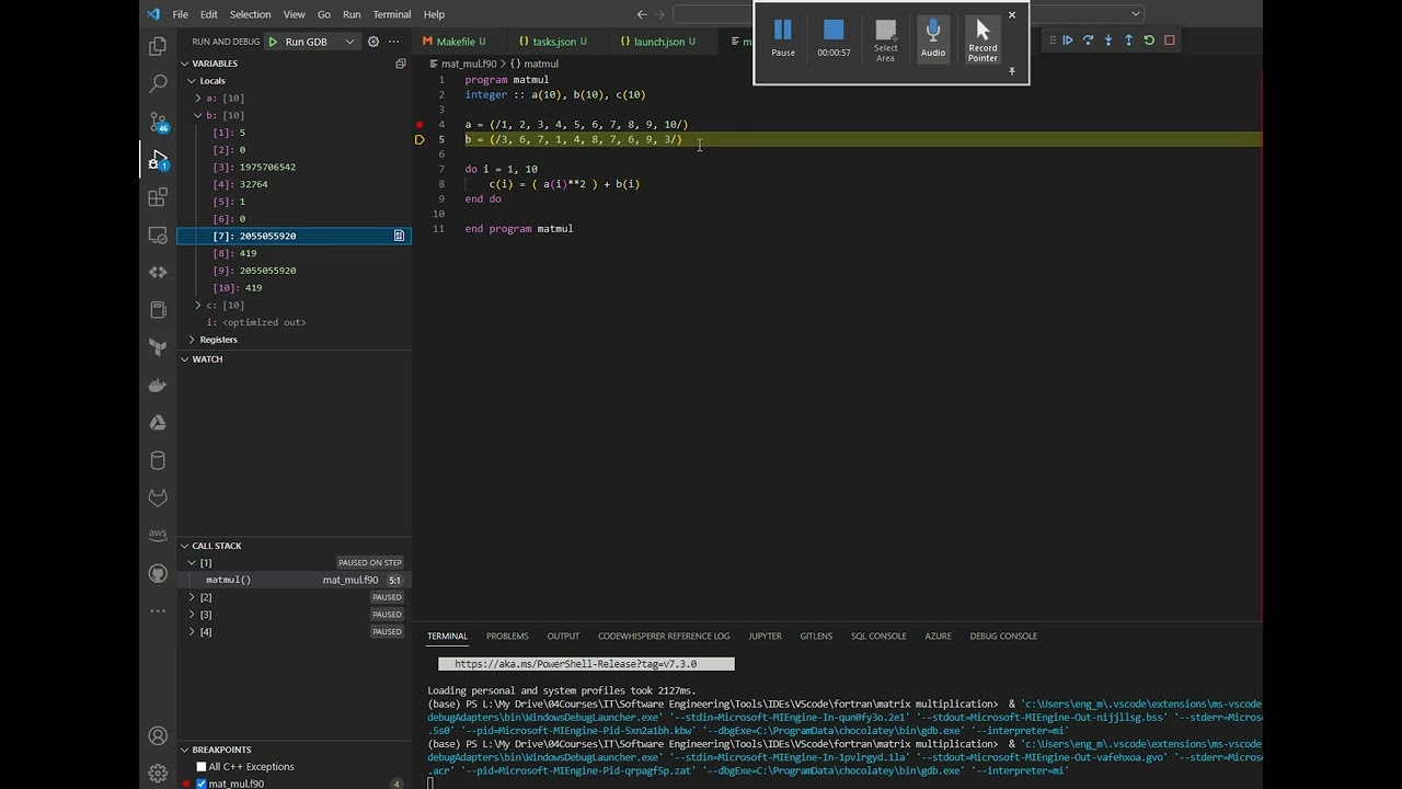 Debugging FORTRAN code using VScode
