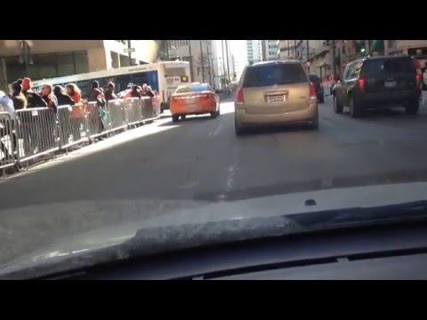Driving up 17th St. in Denver, Co at 10 AM before Bronco's Super Bowl 50 Parade