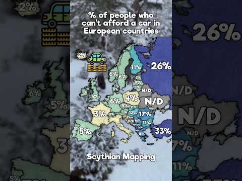 % of people who can't afford a car in European countries 🚗 #map #mapping #geography