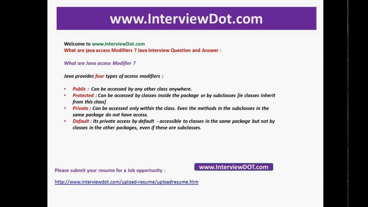 what are java access modifiers job interview question and answer