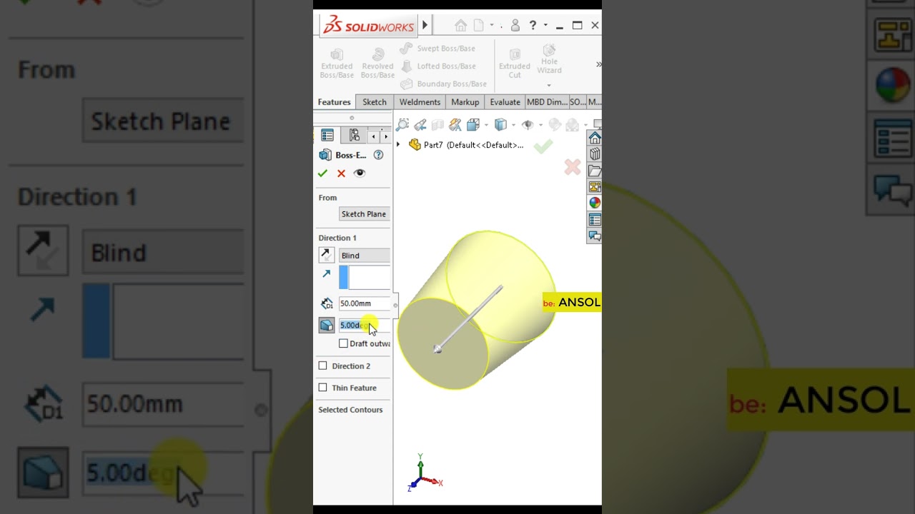 Solidworks Boss Extrude with Draft option