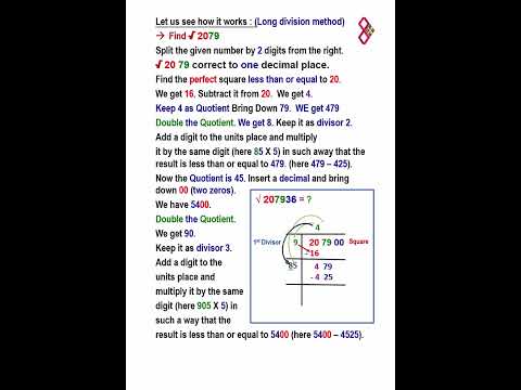 Trick 353 - How to find square root of any number Long Division Method