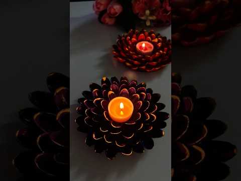 Pista shell candle holder 😳|| #diy #diwalidecoration #diwalispecial #pista #subscribe #handmadediy