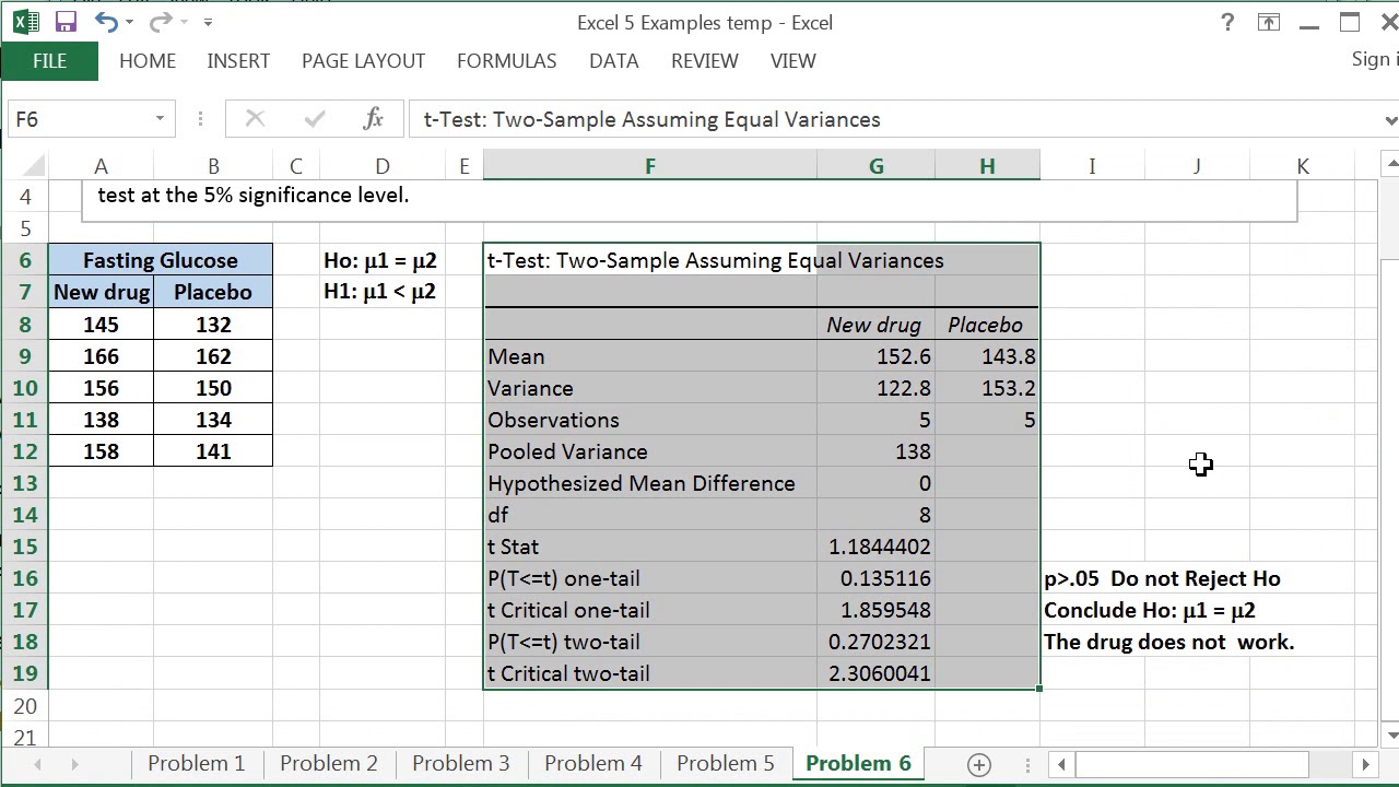 HLTH 501 Excel 5 Problem 6