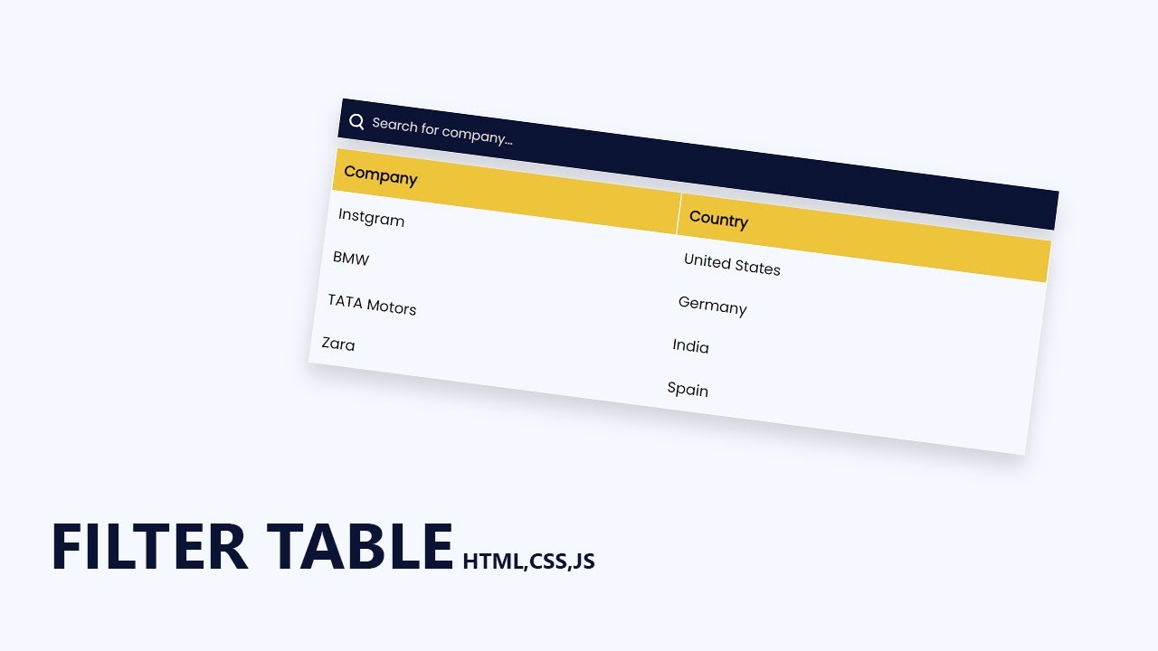 Filter Table  Using Html Css Js | Search Table