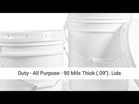 5 Gallon White Bucket & Lid - Durable 90 Mil All Purpose Pail - Food Grade - BPA Free Plastic (5