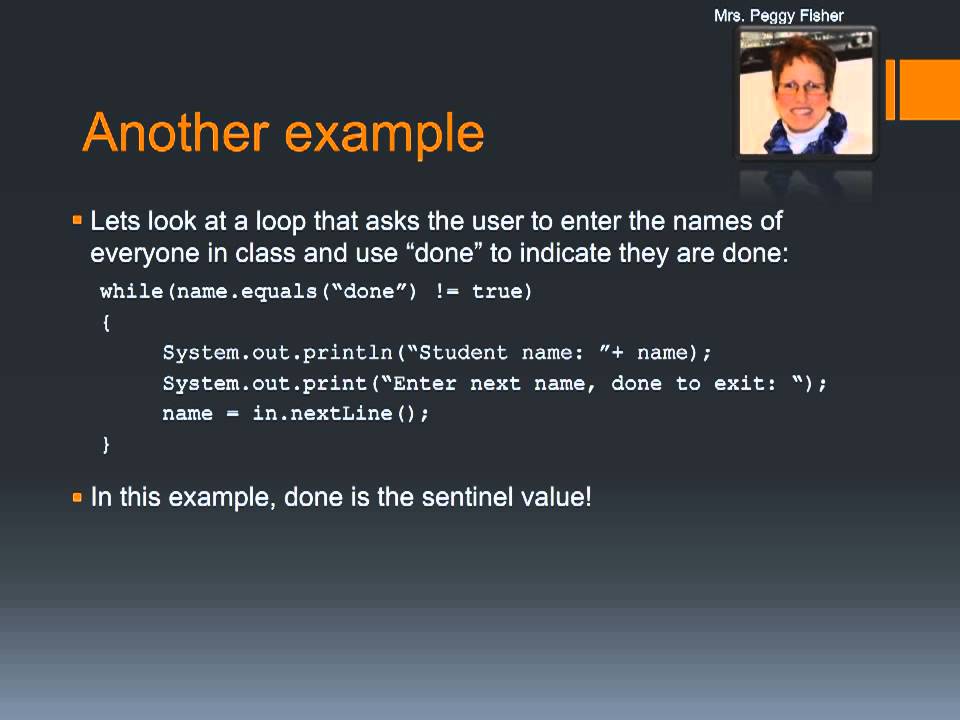 IST297D Sentinel values for controlling loops in Java