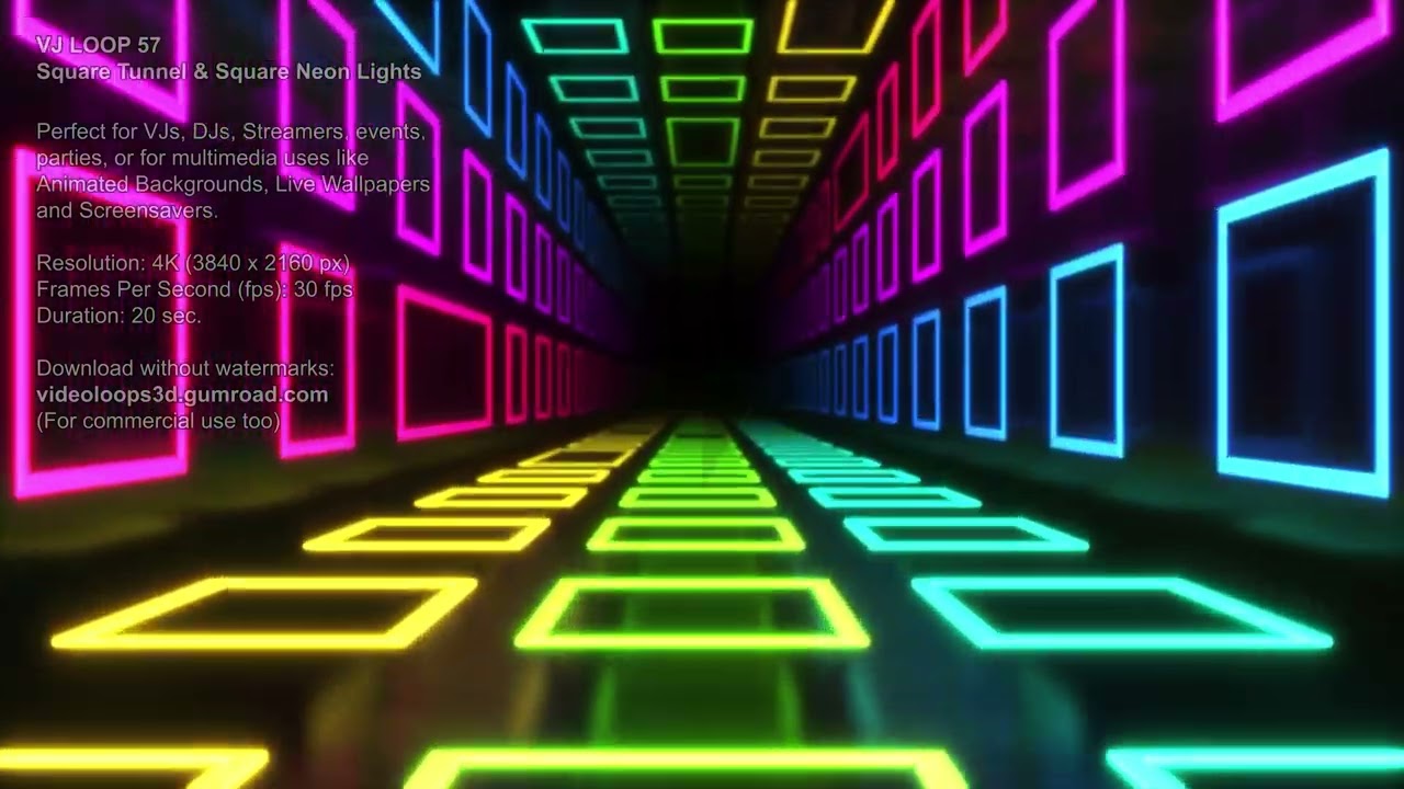 Square Tunnel & Square Neon Lights | 4K | #Video #Background | #VJ Loop 57