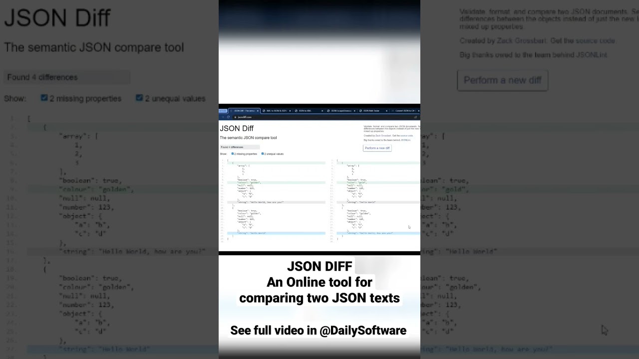 JSON DIFF: An Online Tool for comparing two JSON #software #tools #json