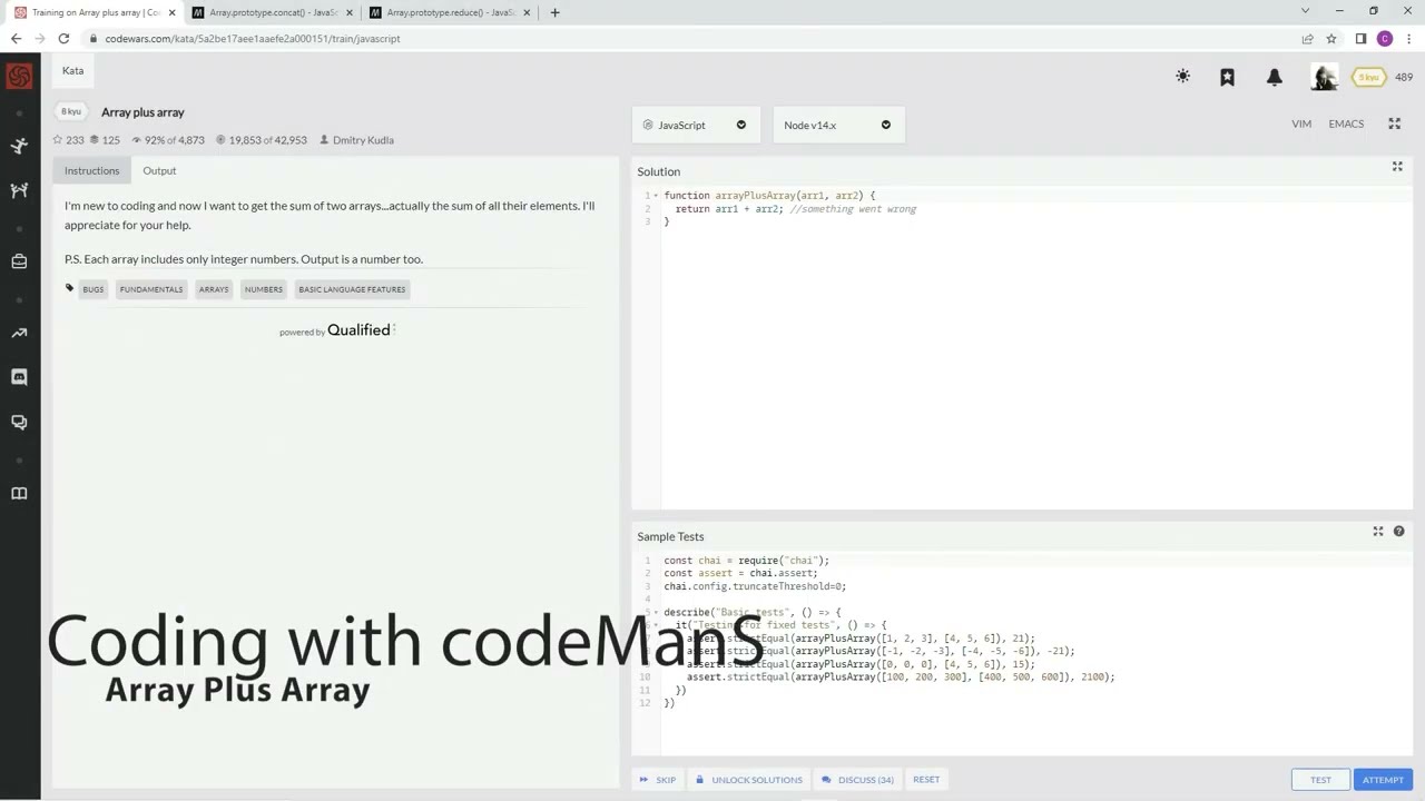 Codewars 8 kyu Array Plus Array JavaScript