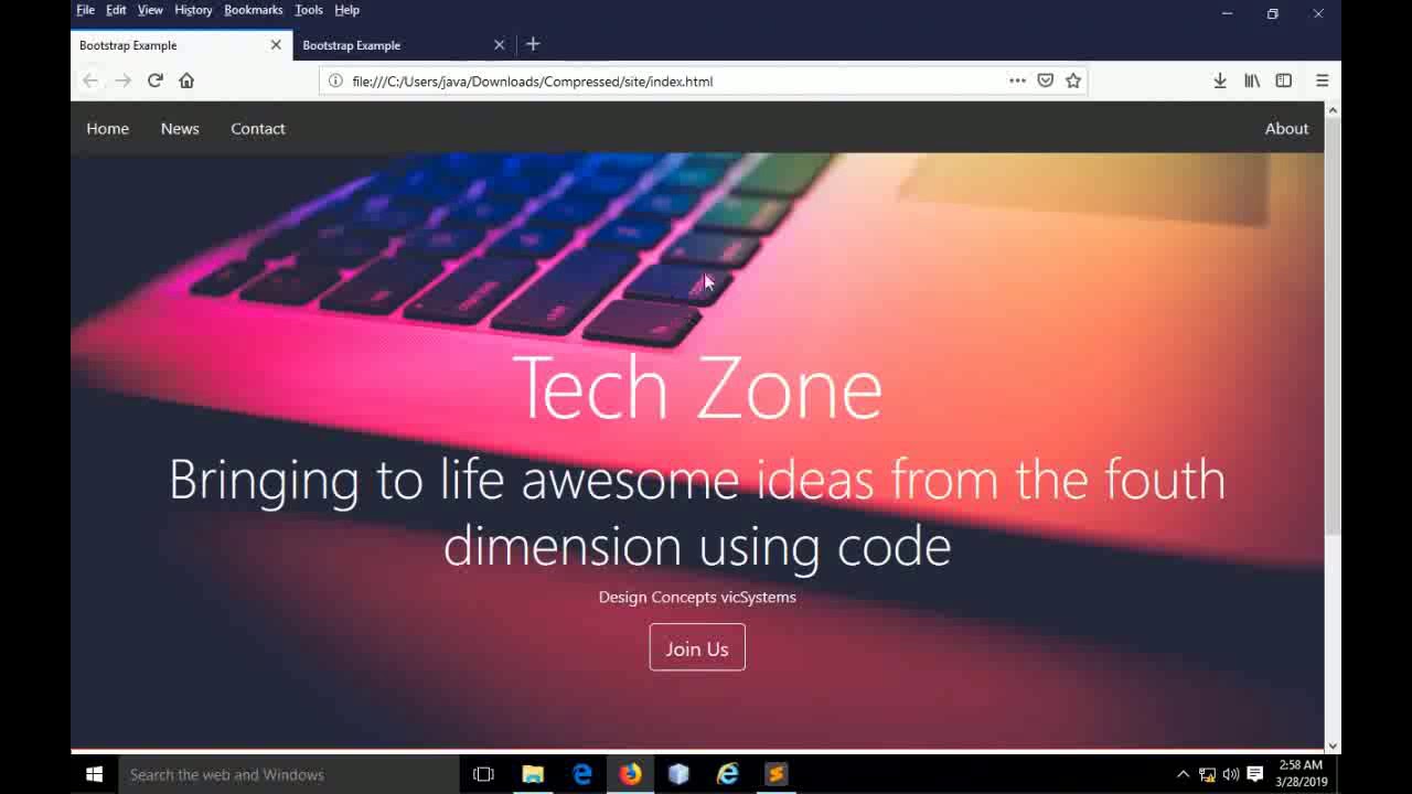 How to create a header section with responsive image and text.