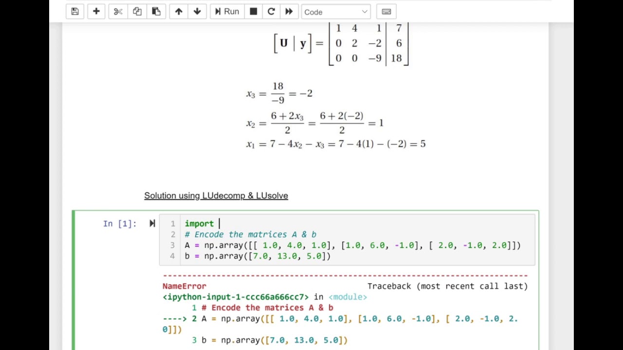 2.3 - Doolittle's LU Decomposition (example code) - Engineering Numerical Method w/ Python 3