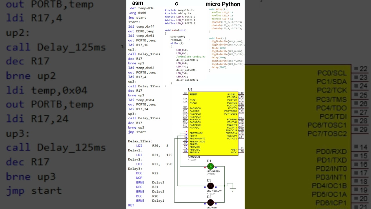 AVR - Traffic Light - ASM, C, Micro Python
