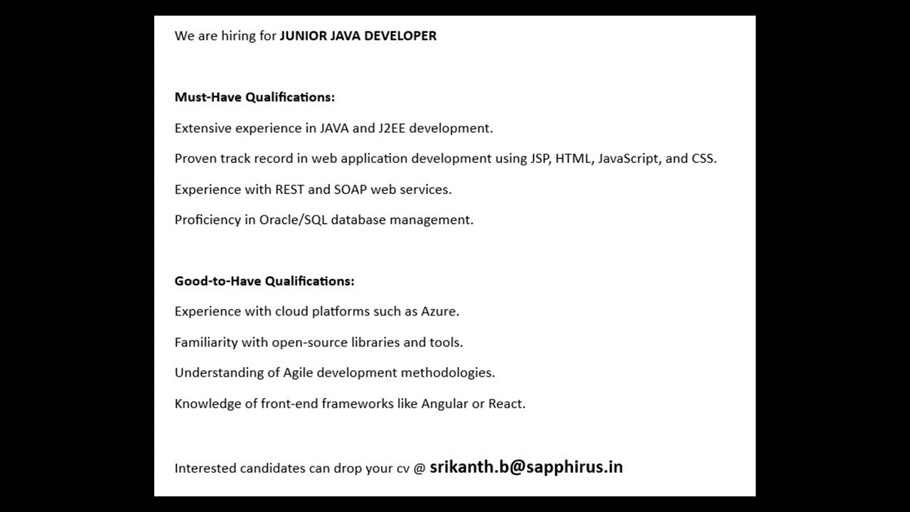 Today Job Openings - Jr. Java Developer