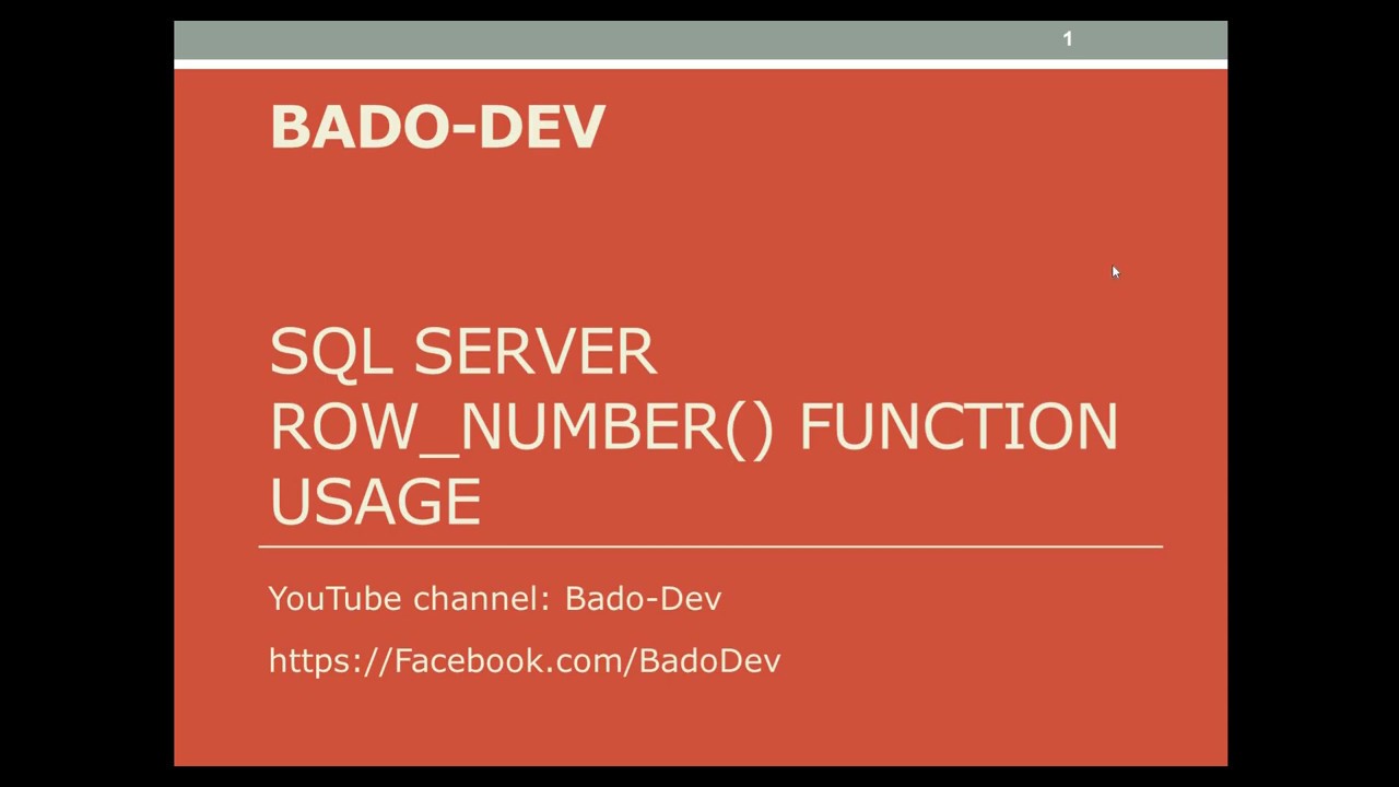 Sql Server - ROW_NUMBER() function usage with example