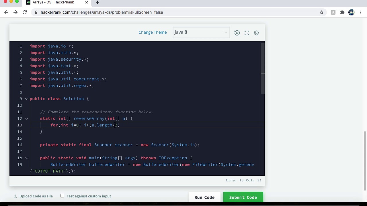 Reverse integer array HackerRank java solution