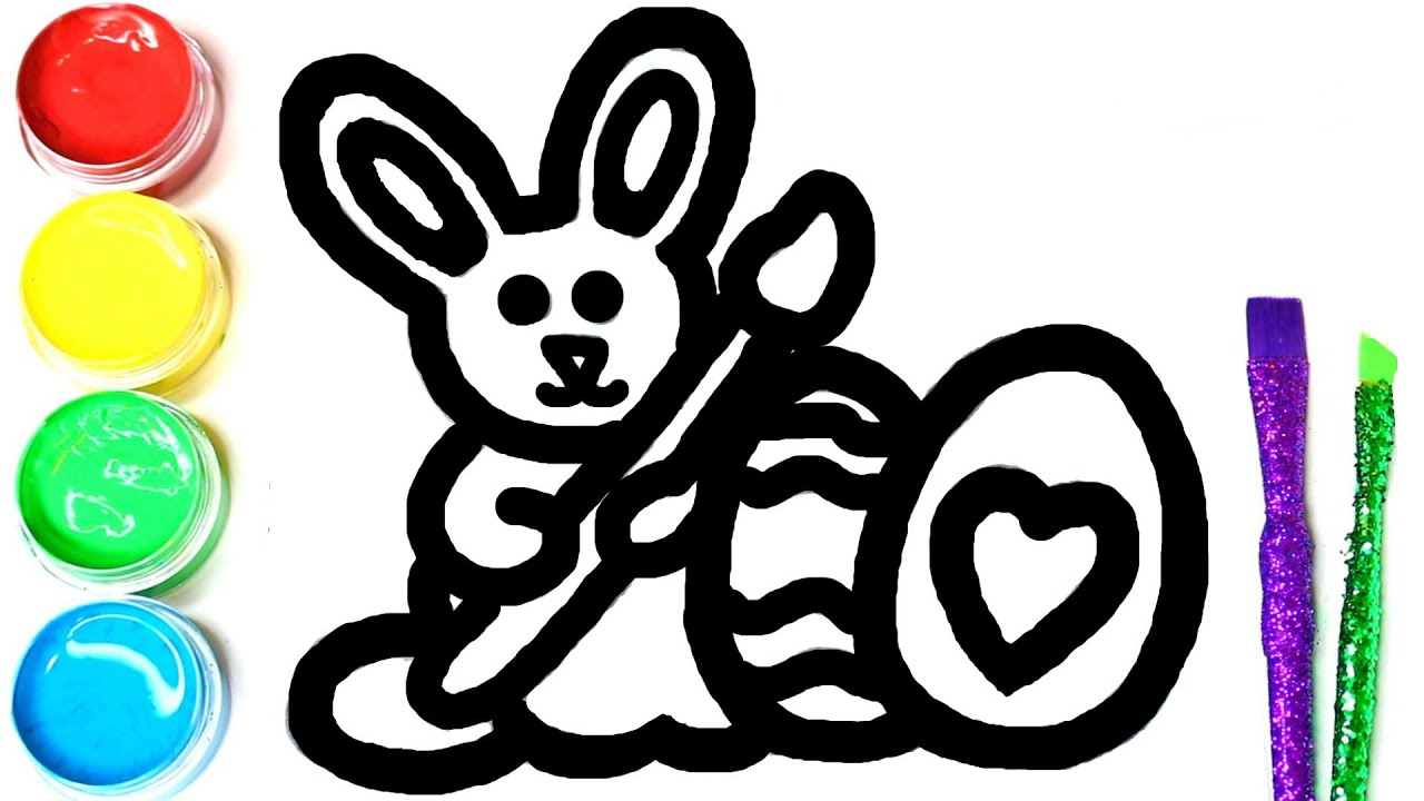 💖 Easter Bunny with Easter Eggs Coloring Page, Drawing, and Painting for Kids and Toddlers