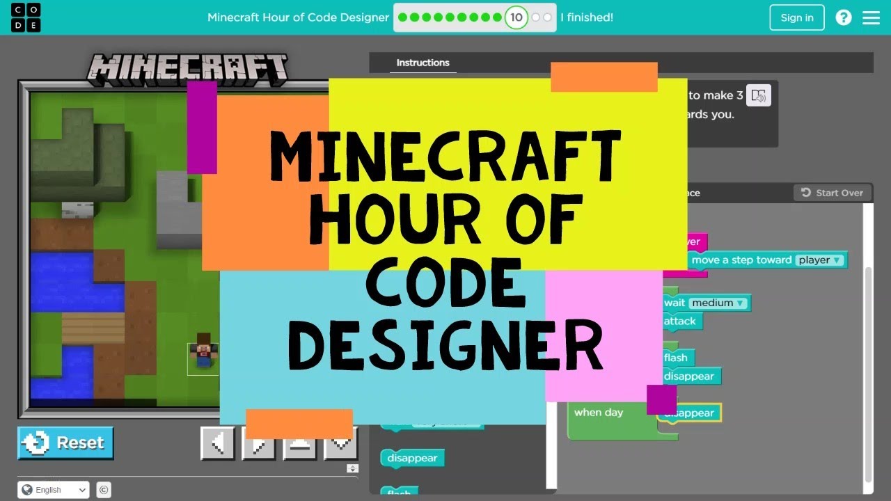 Minecraft Hour of Code Designer - Code.org Minecraft Designer Answers Level 1 to Level 12