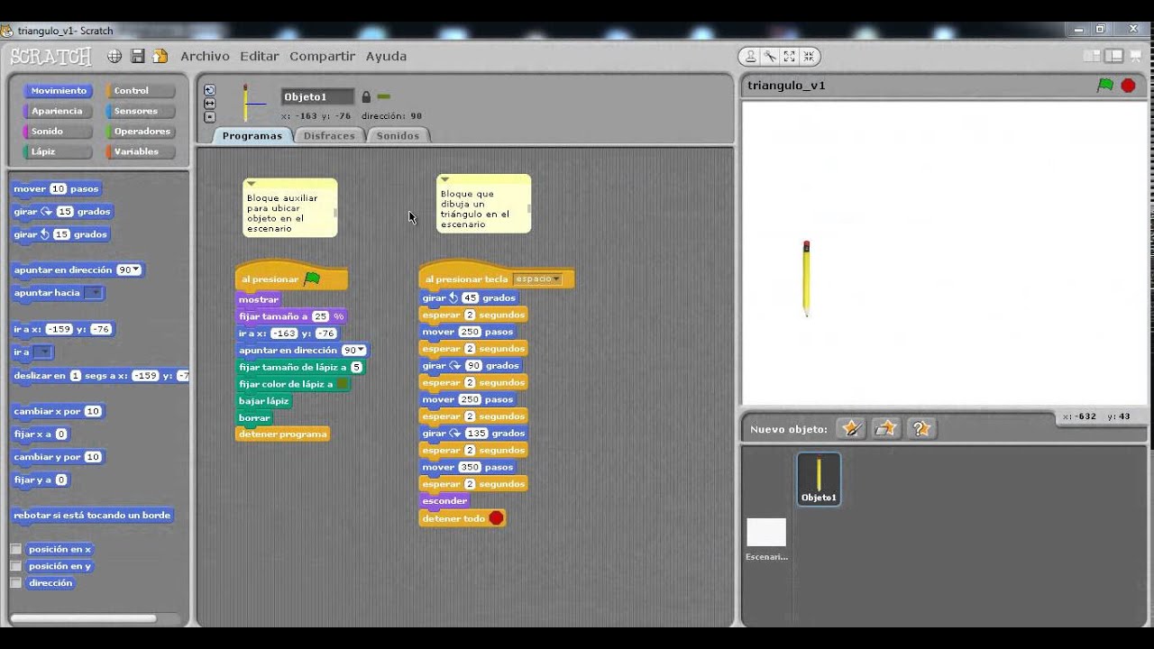 Trazo de figuras geométricas planas con Scratch: Un triángulo