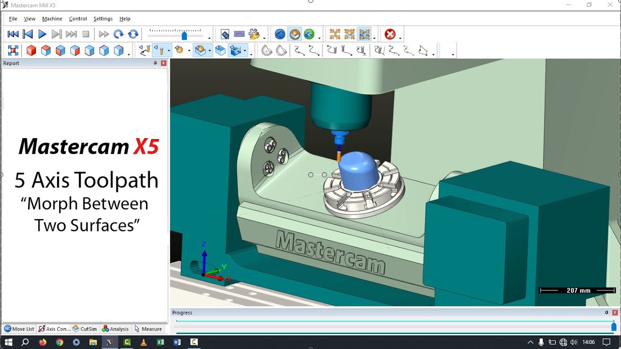 MasterCam X5 || 5 Axis Milling Example || Morph Between 2 Surfaces
