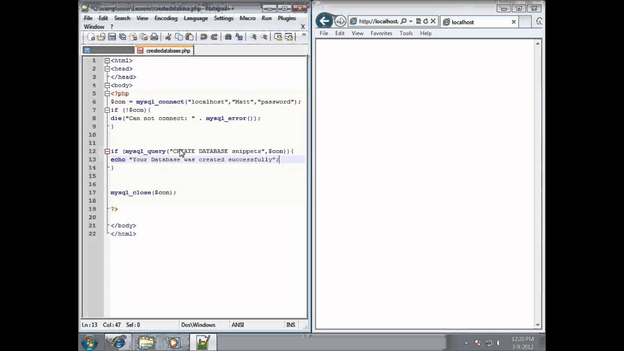 PHP Lesson 33 - Creating a MySQL Database using PHP