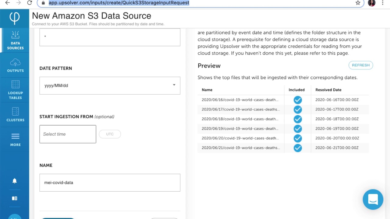 Create an Amazon S3 data source