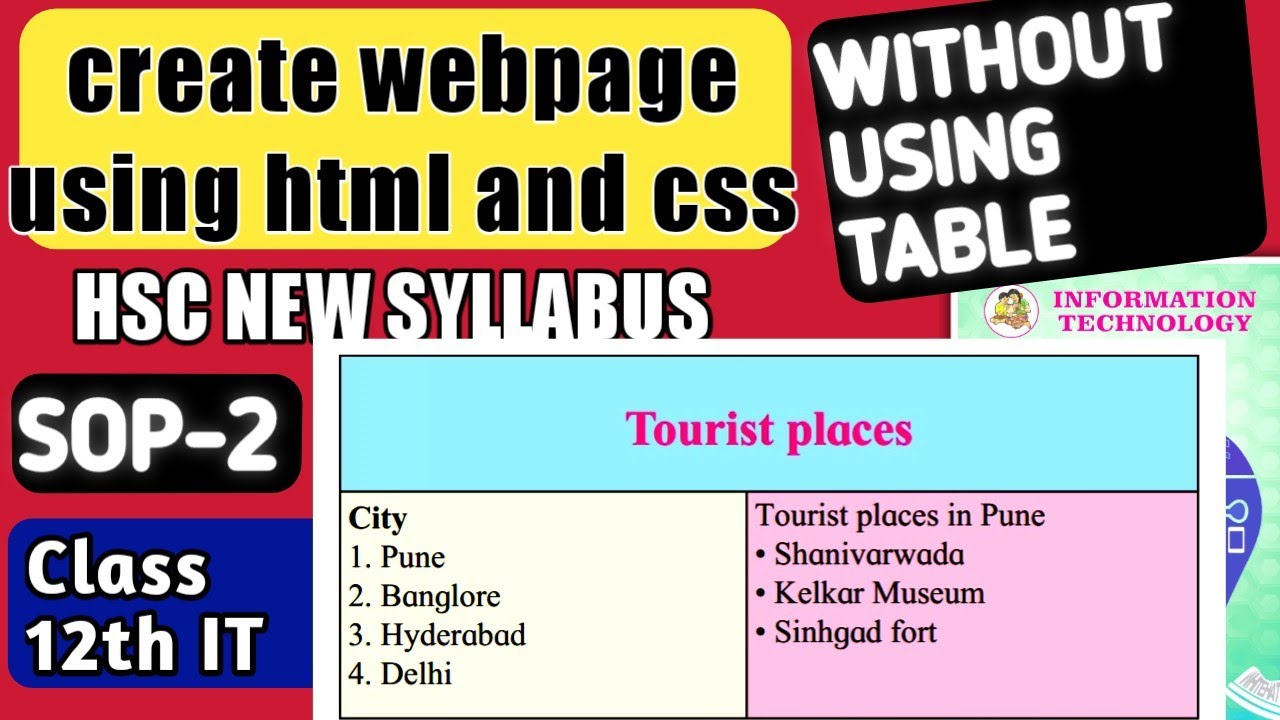 SOP 2 Without using table create  webpage using html and CSS Adv web design class 12 HSC IT new sylb