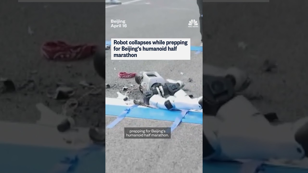 Robot faceplants during humanoid marathon prep