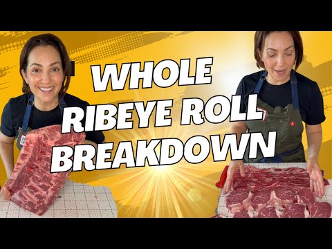 Breaking down a whole ribeye roll into ribeye filets and spinalis!