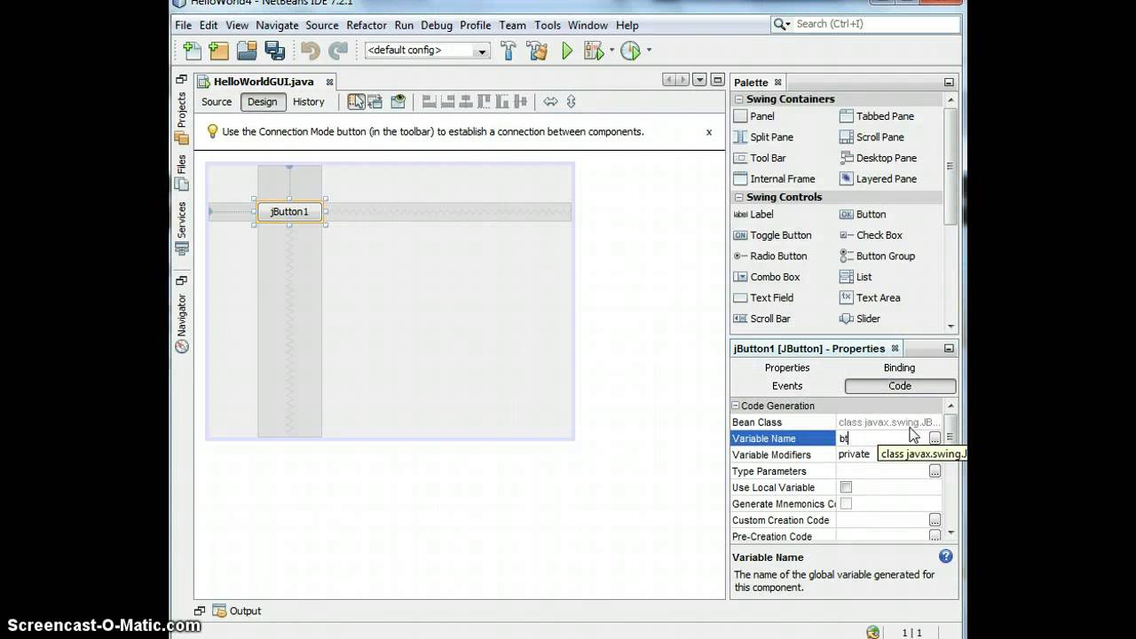 Hello World GUI Netbeans