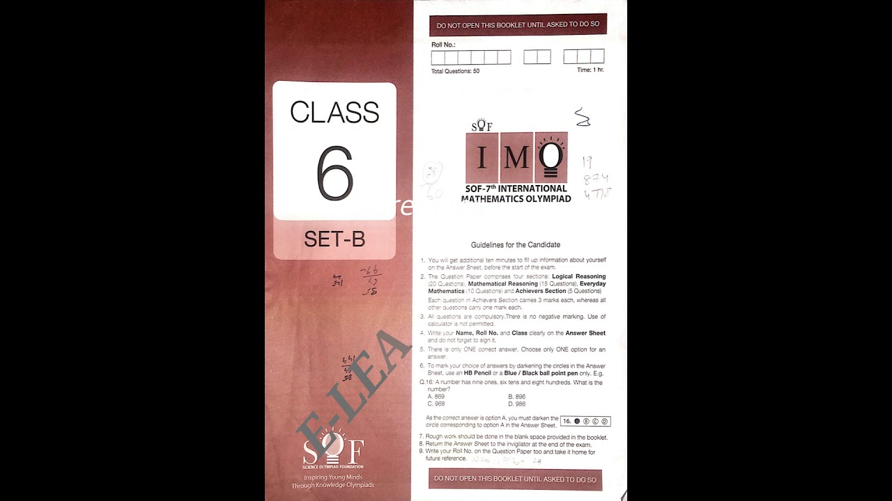 IMO Question Paper for class 6  (2013-2014)