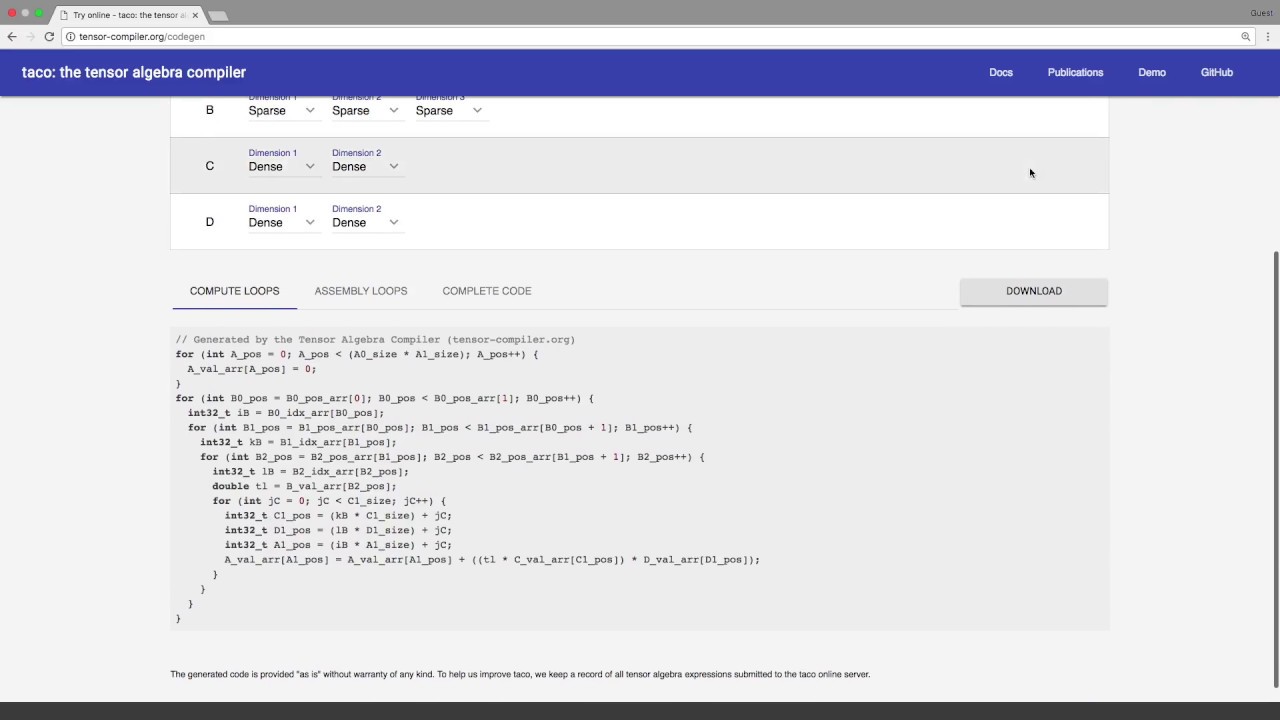 taco: A Tool to Generate Tensor Algebra Kernels