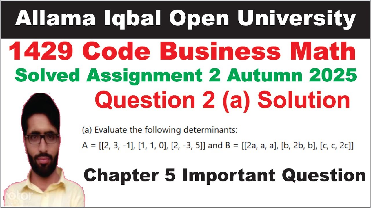 AIOU 1429 Code Assignment 2 Autumn 2025 Question 2 a part Solution | 1429 Code Business Math Guess