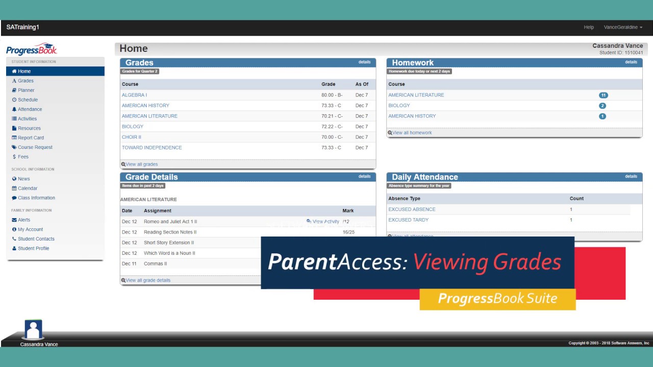 ProgressBook ParentAccess: Viewing Grades