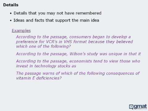 Reading Comprehension - Question type with example Video Lecture - GMAT