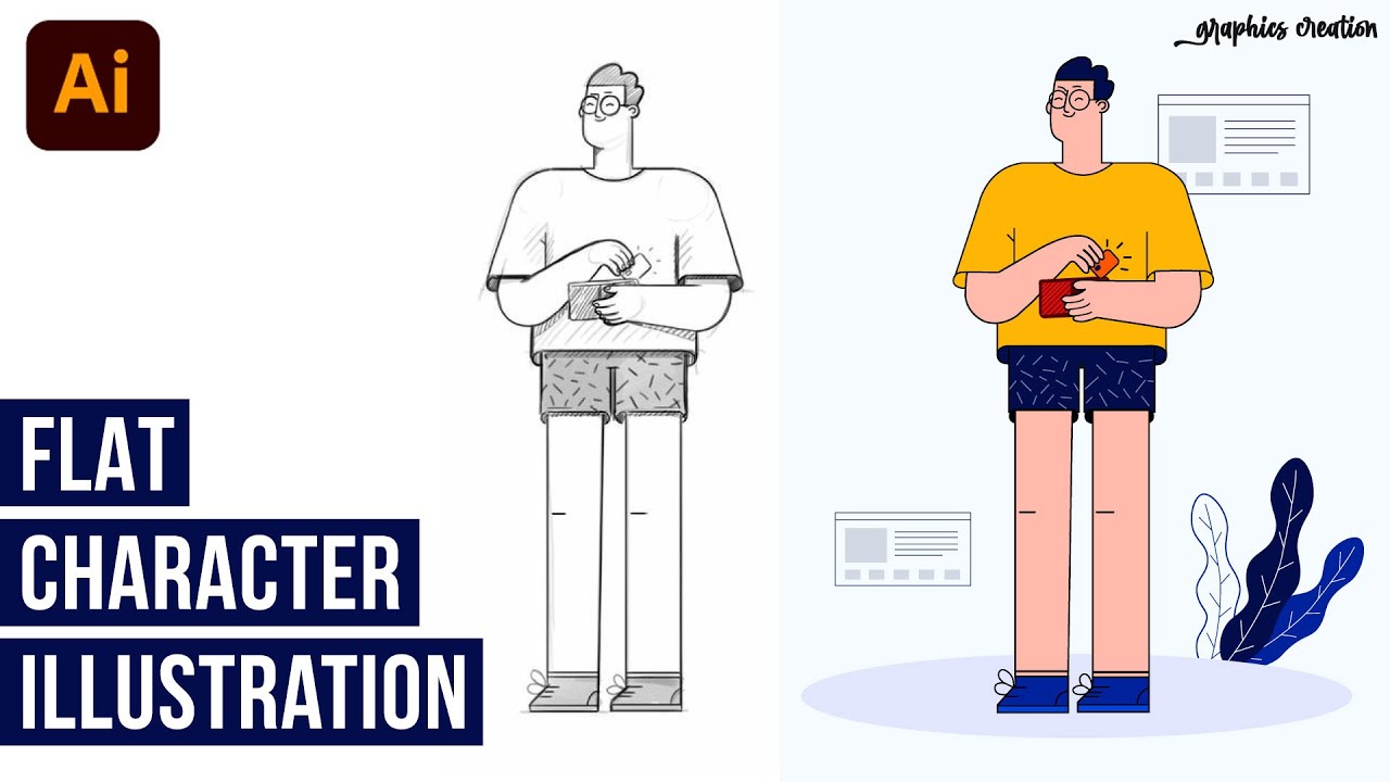 Flat Male Character Design in Adobe Illustrator | Adobe Illustrator Character Illustration Tutorial