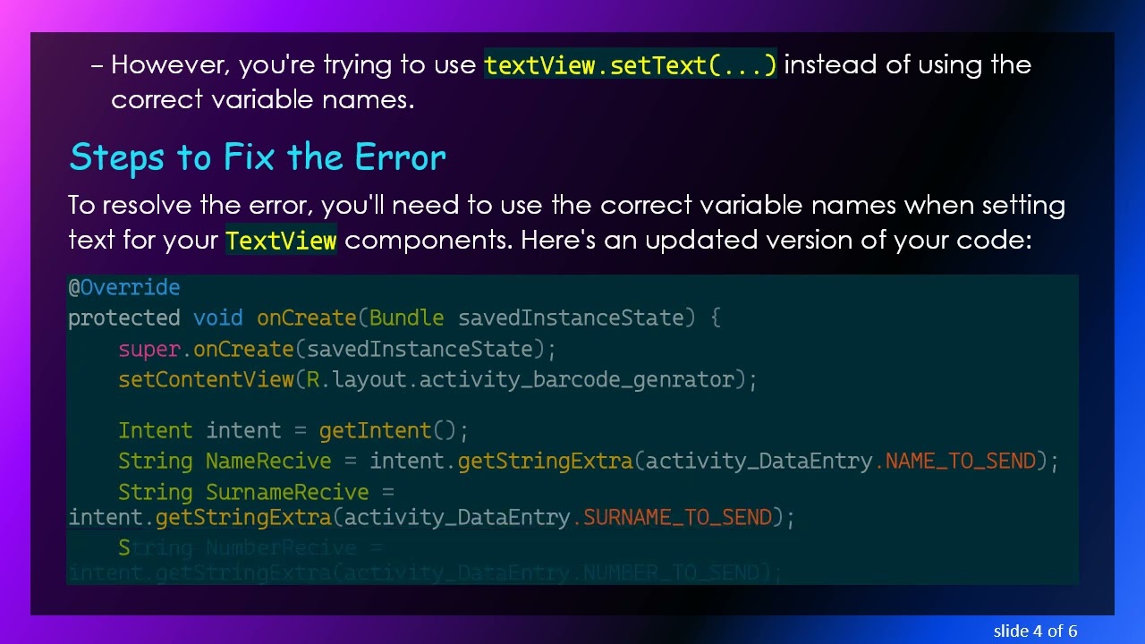 Resolving the cannot find symbol textView Error in Android Studio