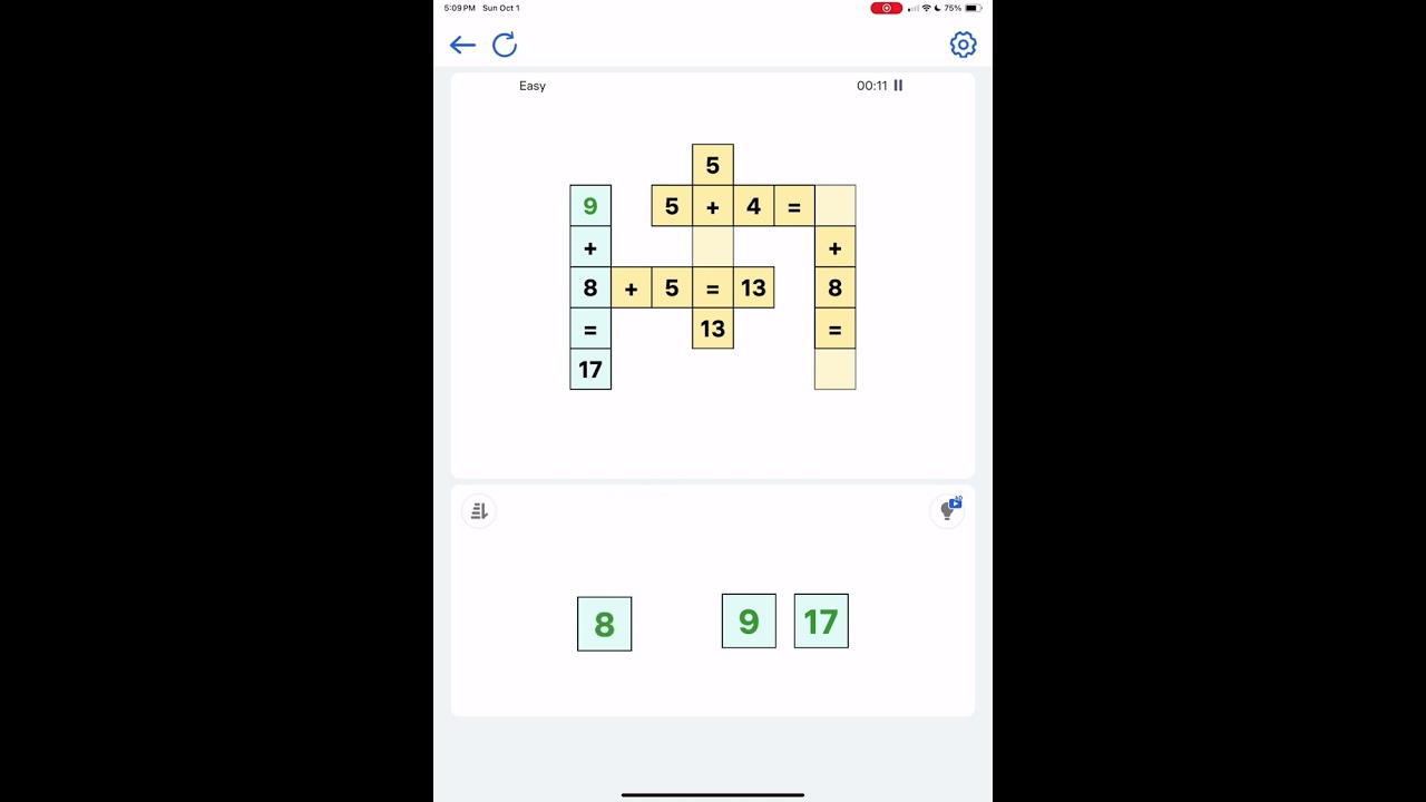 Math Crossword Level 1