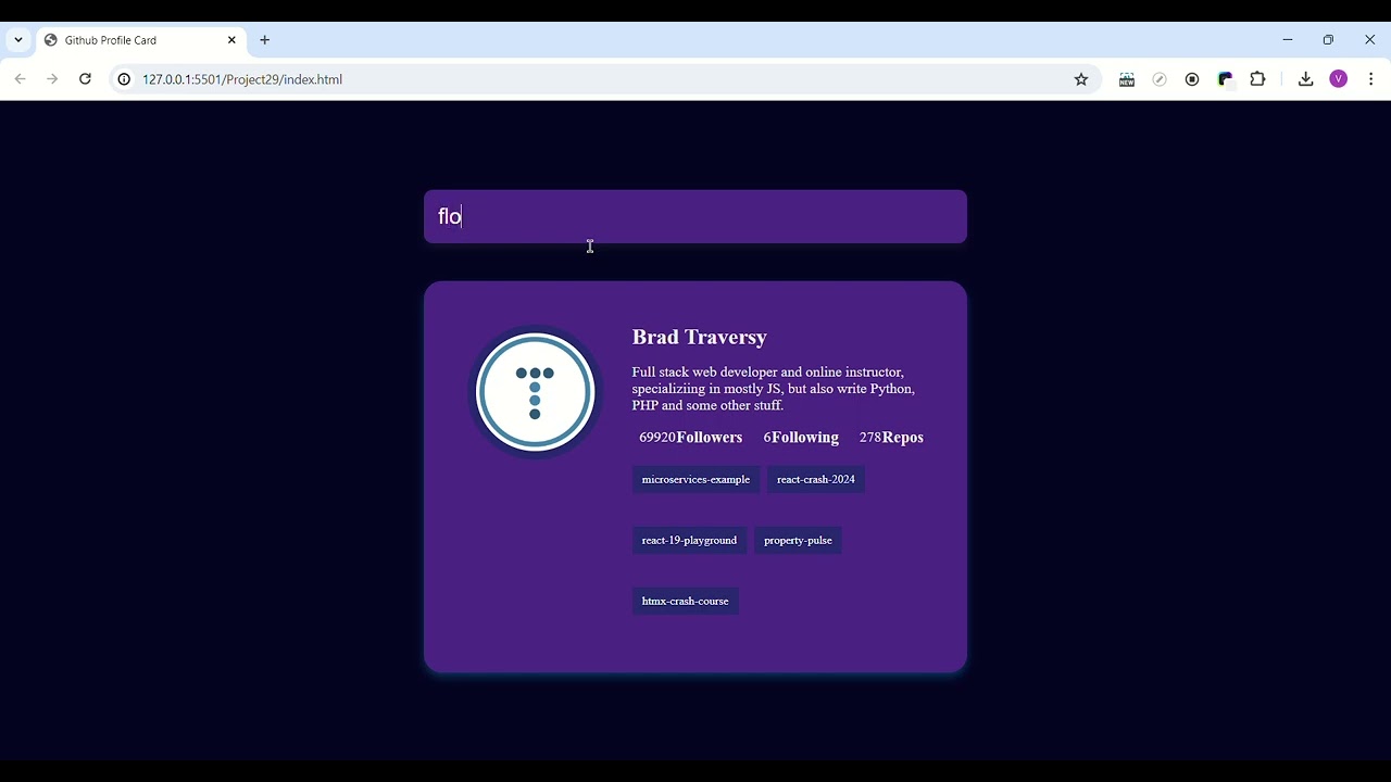 Github Profile Card  with Github API
