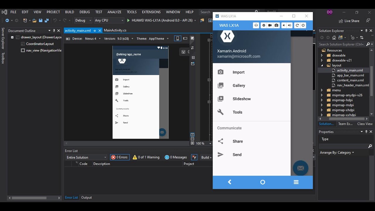 Xamarin Android  | Visual Studio 2019 | Navigation Drawer App
