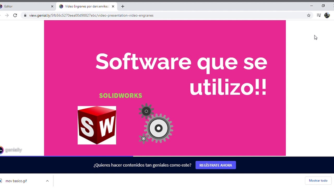Transmisión 5 engranes diferentes en SOLIDWORKS
