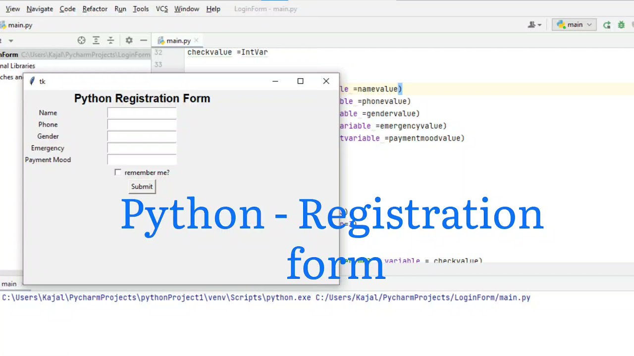 Python Project - Create a  Registration From /Login form using python /  #python #coding#creator