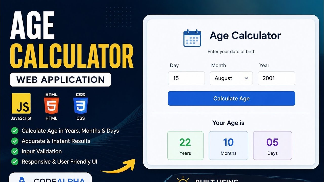 Responsive Age Calculator Website using JavaScript | Full Project Demo