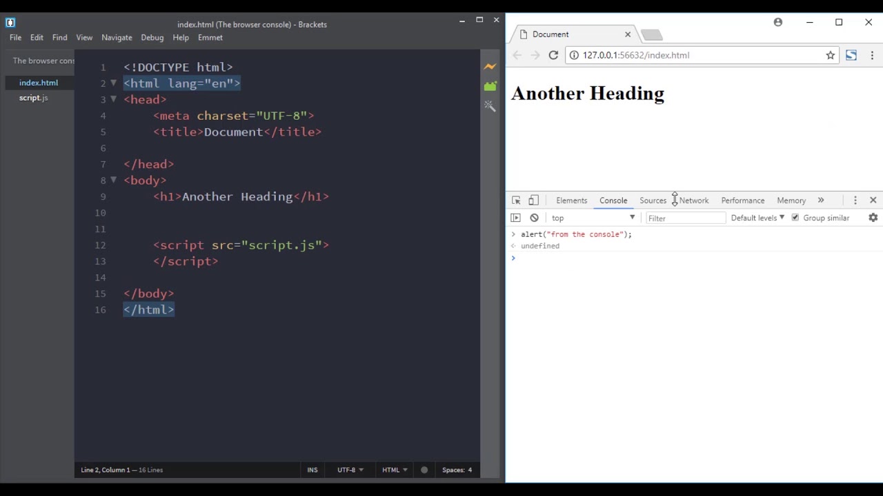 The browser console with JavaScript