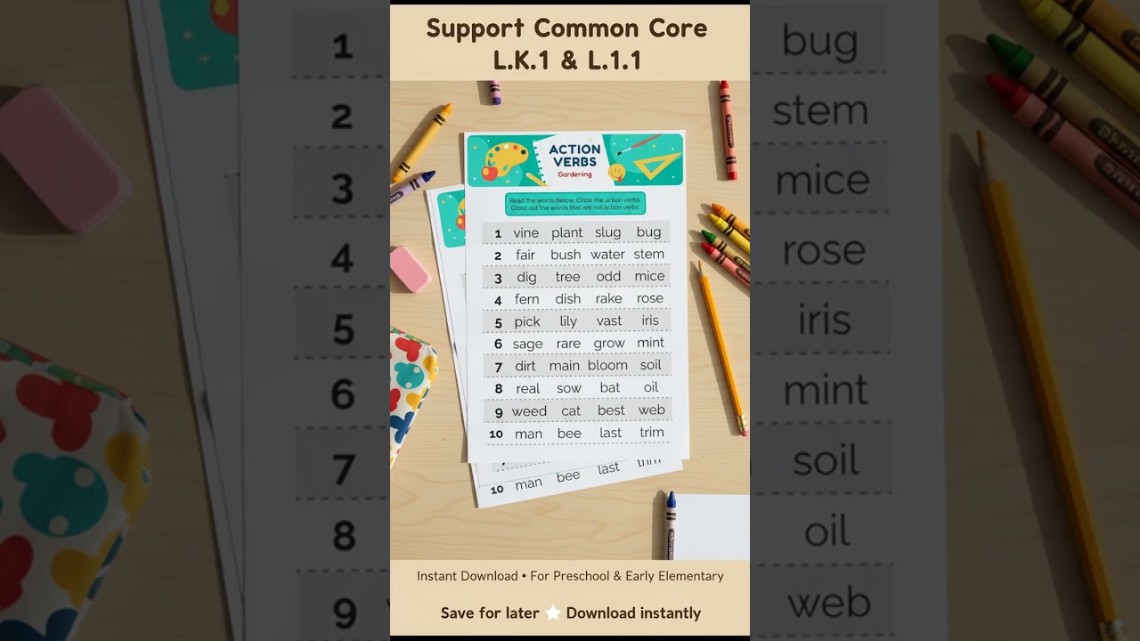 Action Verbs Worksheets by StudyMamaUA for K-1