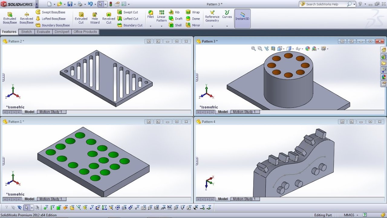 SolidWorks Pattern Feature Tutorial Complete | Linear, Circular Pattern, Curve Driven Pattern
